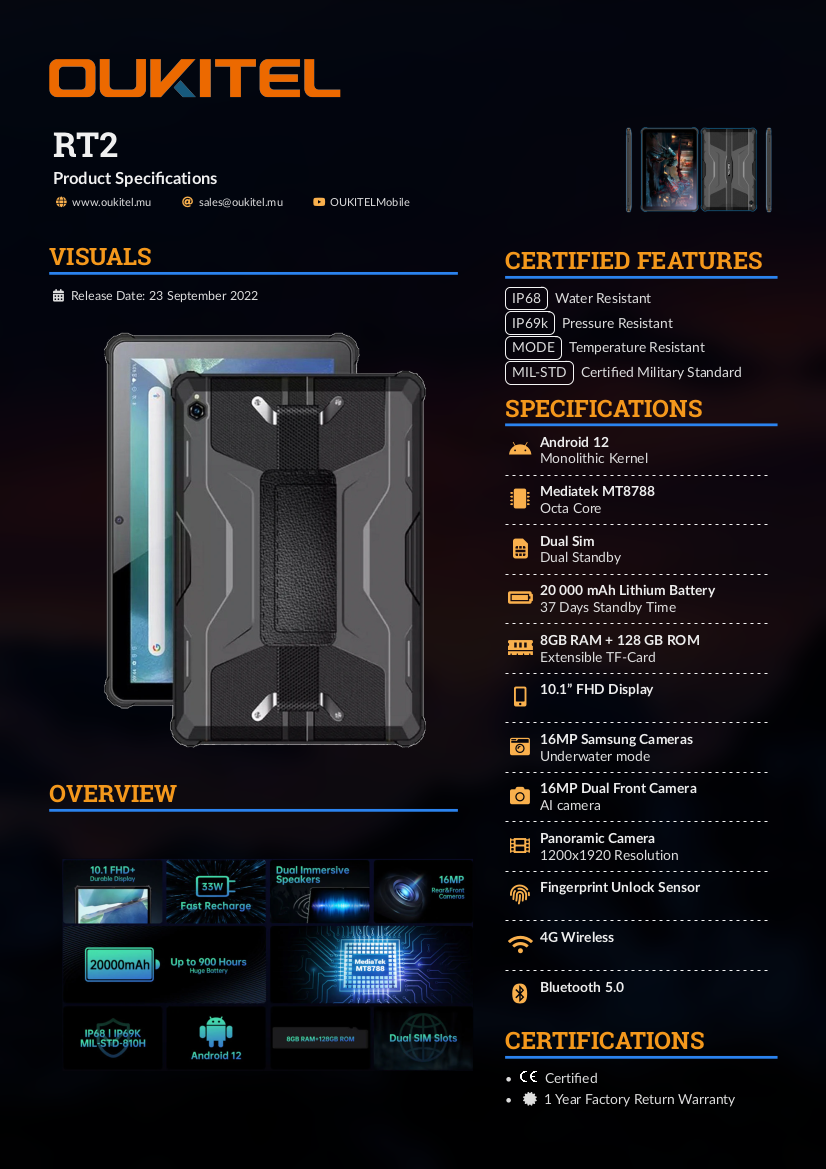 Oukitel RT2 Rugged Tablet – Military Mobiles