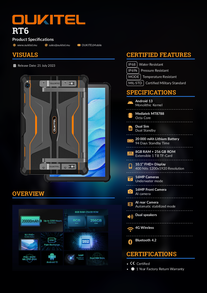 Oukitel RT6 Rugged Tablet – Military Mobiles